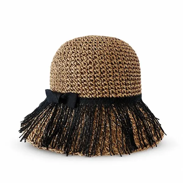 SIBI HATS Black / Brown Neri Handmade Crochet Raffia Bucket Hat - Black/brown