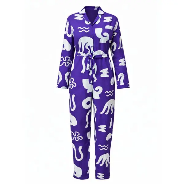 WILD CLOUDS Organic Cotton & Linen Jumpsuit In Things - Blue
