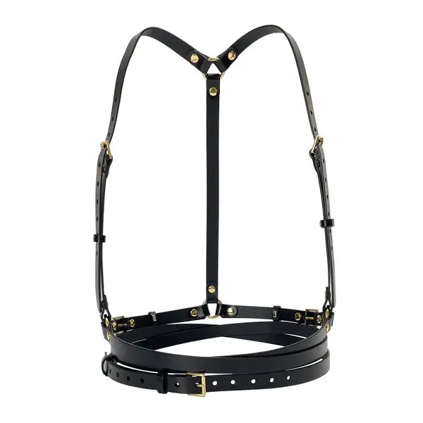 HAUTE CUIR Slim Double Belt Leather Harness - Black