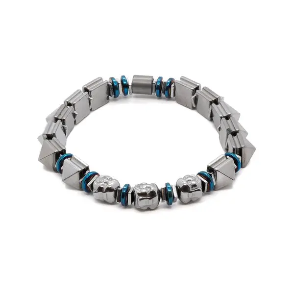 EBRU JEWELRY Blue / Silver Silver Hematite Stone Buddha & Hematite Stone Beaded Bracelet Silver - Blue/silver