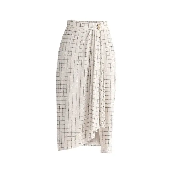 PAISIE Neutrals Draped Wrap Midi Skirt In Oatmeal And - Black