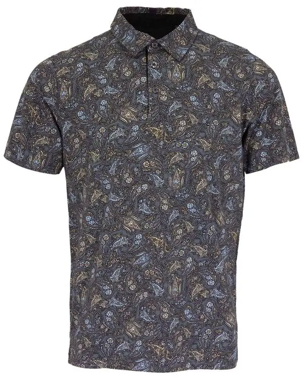 LORDS OF HARLECH Pietro Madrid Paisley Polo Shirt Smoke - Grey
