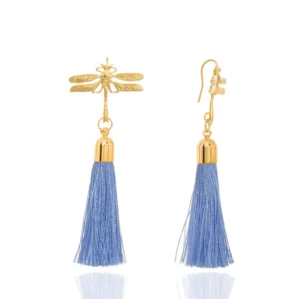 C.J.M Dragonfly Tassel Earrings - Blue
