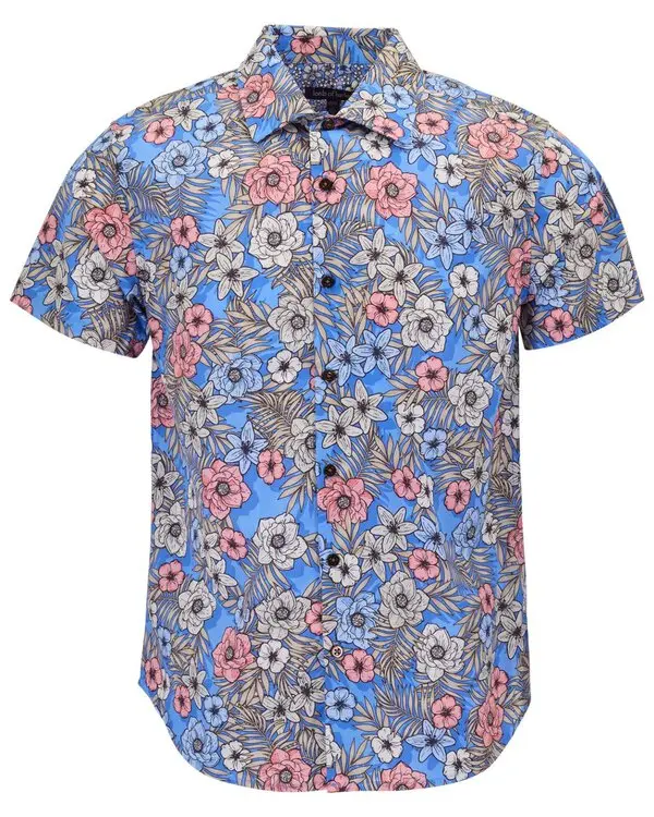 LORDS OF HARLECH Scott Tropical Mix Royal Printed Button Up Shirt - Blue