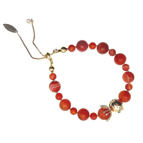 FARRA Christmas Style Matte Agate Adjustable Bracelet - Red
