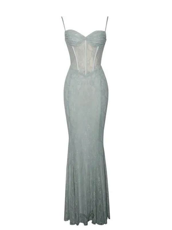 MISS CIRCLE NEW YORK Janelle Sweetheart Mermaid Lace Maxi Dress - Green