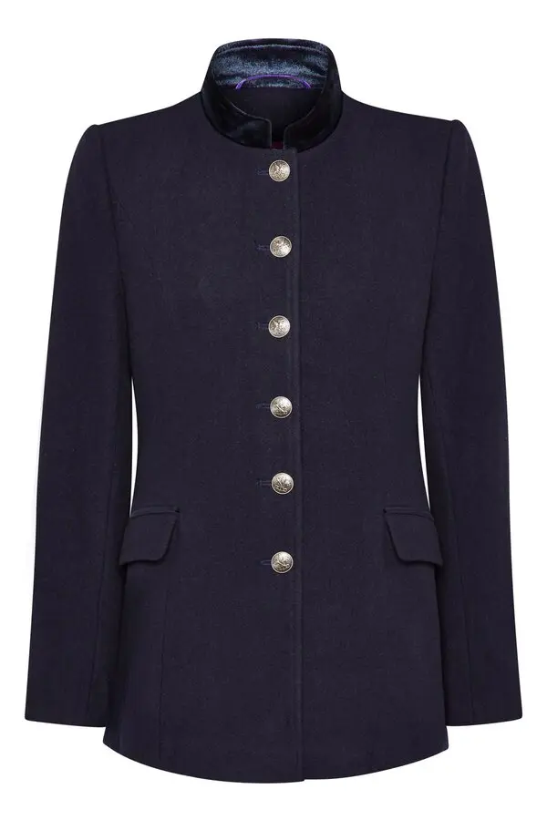 GUINEA Navy Blazer Wool With Velvet Trims - Blue