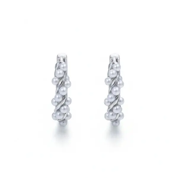 ANGEL BAROCCO Twisted Pearl Mini Hoop Earrings - Silver