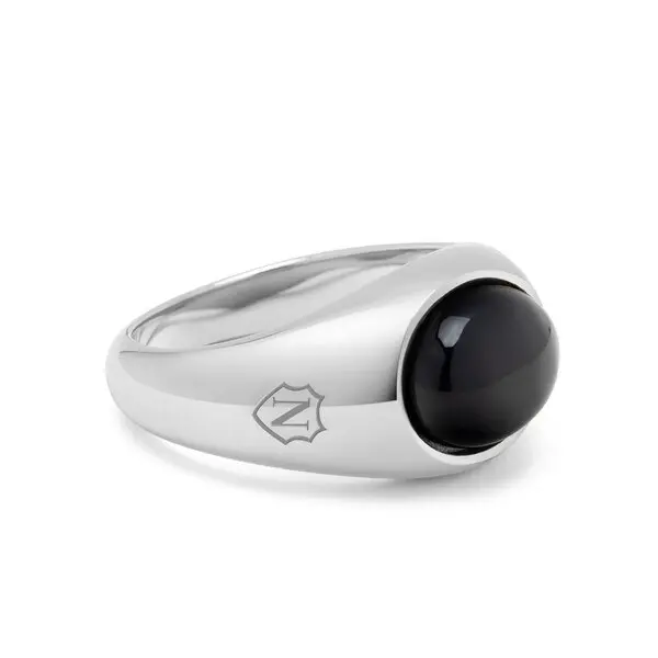 NIALAYA JEWELRY Silver / Black Silver Oval Signet Ring With Black Onyx - Silver/black