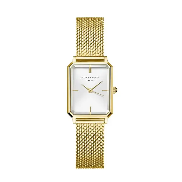 ROSEFIELD The Octagon Xs Ladies Silver Sunray Dial Tone Mesh Watch - Gold