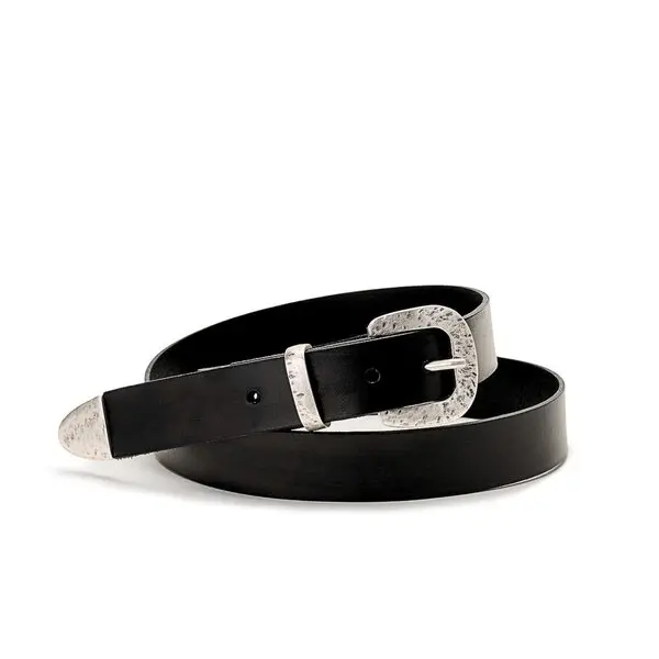 JUAN-JO Leather Belt With Silver Buckle And Metal Tip - Black