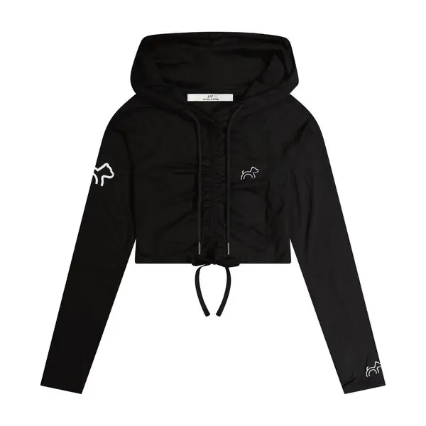 CLOUD HAVEN Signature Ruched Logo Hoodie - Black