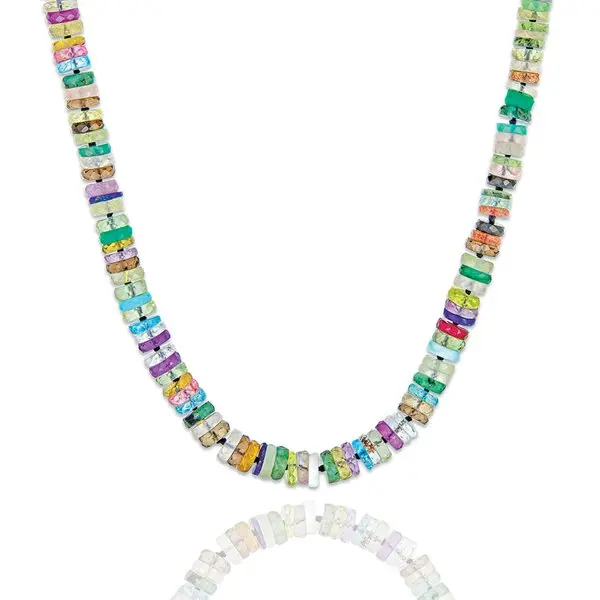 C. GRASSI Faceted Mixed Gemstone Necklace 14k Gold Clasp 15" 17" Adjustable Length - Yellow