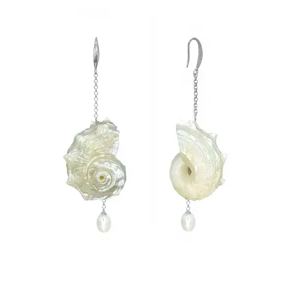 NINEMOO Coquille De Lune Pearl Earrings - Silver