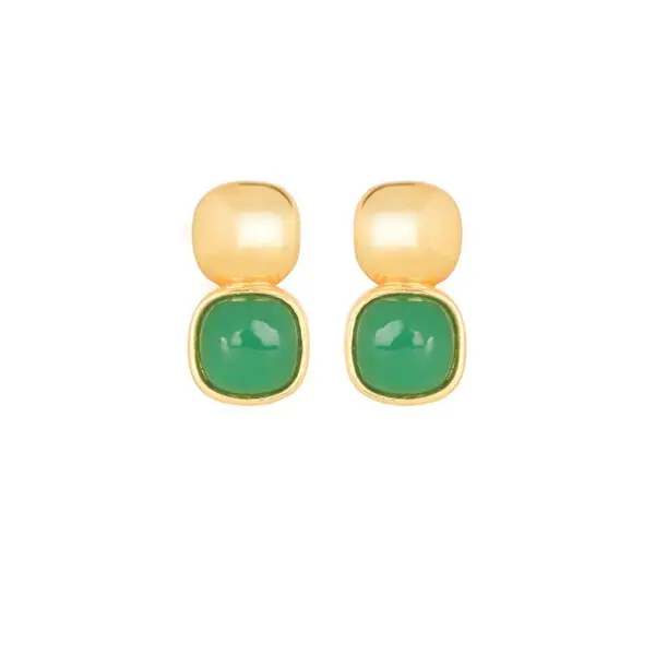 LILA RASA Gold / Green Glossy Gold & Emerald Green Crystal Stud - Gold/green