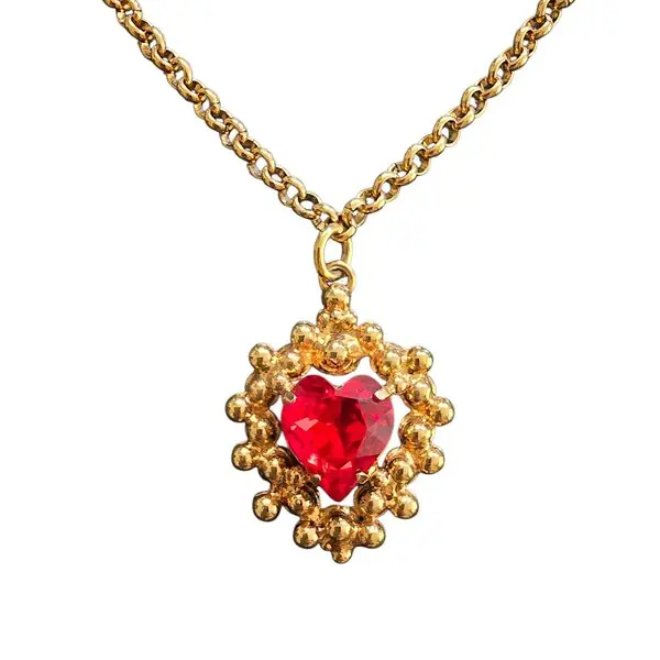 VSTYLE Ruby Swarovski Sacred Heart Necklace - Gold