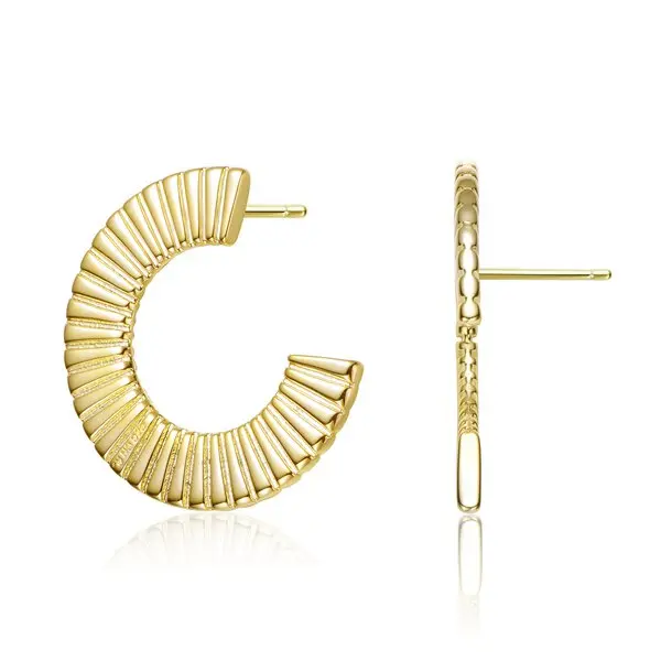 GENEVIVE Rachel Glauber Plated With White Ribbed Open Circle Drop Earrings - Gold