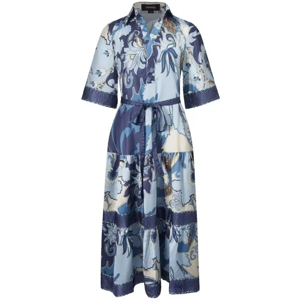 SMART AND JOY Midi Shirt Dress With Artistic Print And Tied Belt - Blue