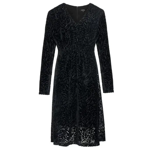 SMART AND JOY Devore Velvet V-neck Dress - Black