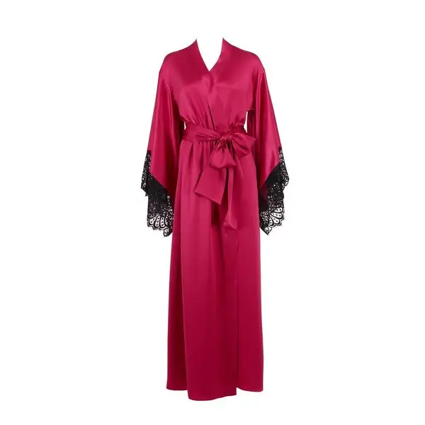 EMMA HARRIS Renée Raspberry Long Robe - Black