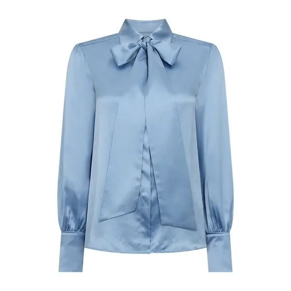 REALLY WILD CLOTHING Glyndebourne Silk Detachable Tie Neck Blouse Cornflower - Blue