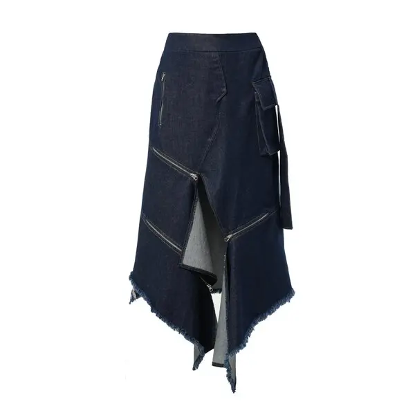 METAMORPHOZA Asymmetric Dark Denim Skirt With Zippers - Blue