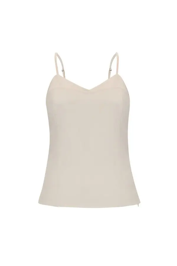 EXQUISE Neutrals Chic V-neckline Sleeveless Blouse Ecru - Beige
