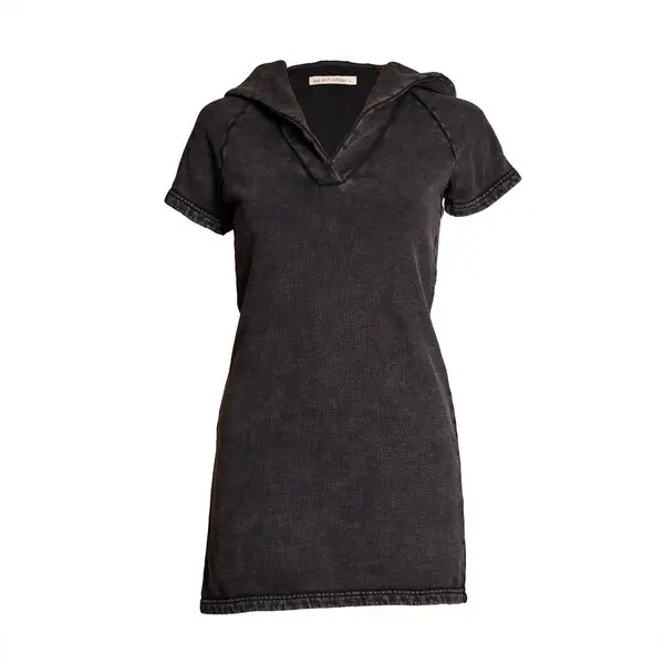 LOVE AND NOSTALGIA Taylor Hooded Cotton Fleece Dress Acid Wash - Black