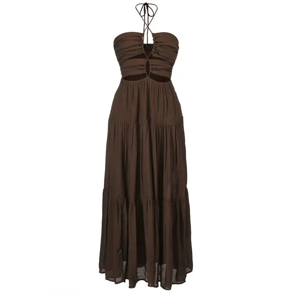 SMART AND JOY Front Cut-out Strappy Maxi Summer Dress - Brown