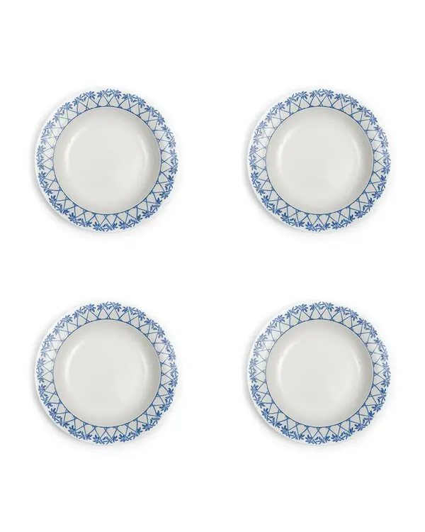PINK HOUSE Fine Bone China Set Of Four Rimmed Bowls Palms - Blue