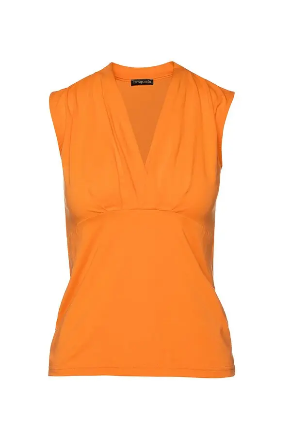 CONQUISTA Sleeveless V-neck Fitted Top – Soft Viscose-blend Fabric - Orange
