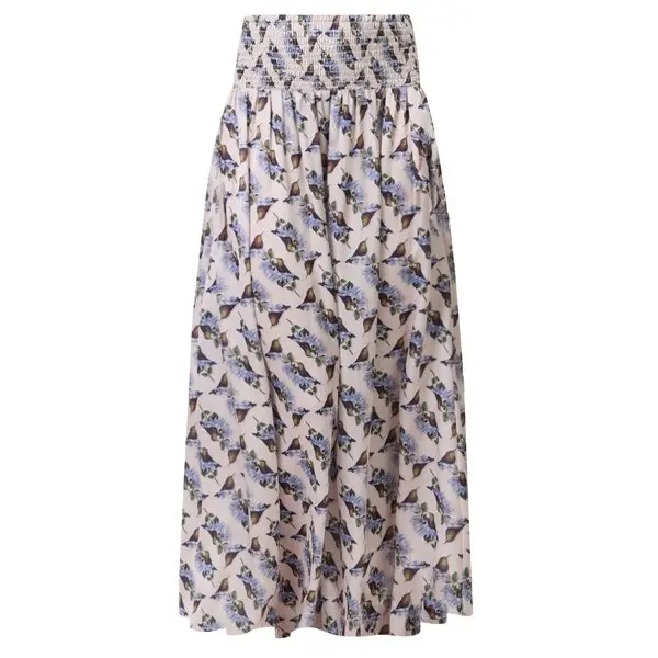 TRAFFIC PEOPLE Neutrals / Blue / White Hummingbird Cream And Blue Bird Print Aurora Maxi Skirt - Blue/white