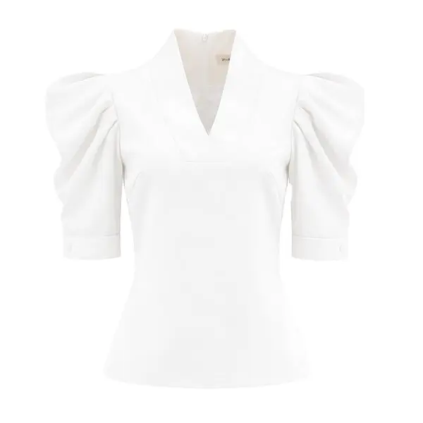 JULIA ALLERT V-neck Puff Sleeve Top - White