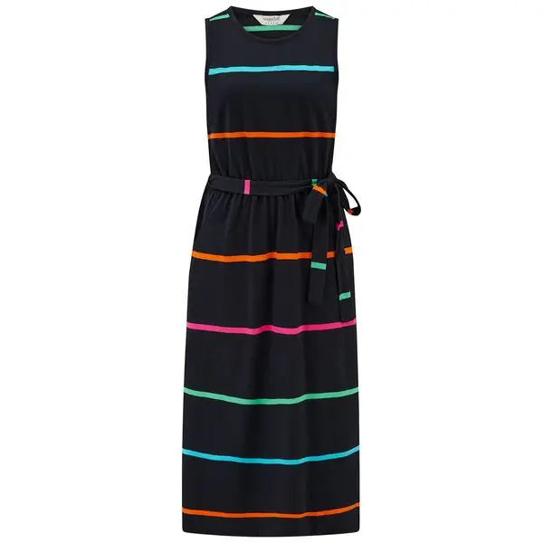 SUGARHILL BRIGHTON Rory Racer Jersey Midi Dress Spaced Eighties Stripe - Black