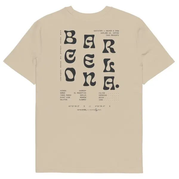 ANCHOR & CREW Neutrals Desert Dust Gustatory Barcelona Coffee Scene Organic Cotton Embroidered T-shirt - Brown