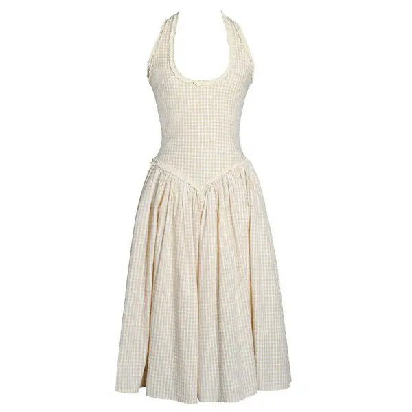 MISS CIRCLE NEW YORK Idella Gingham U Neck Midi Dress - Yellow