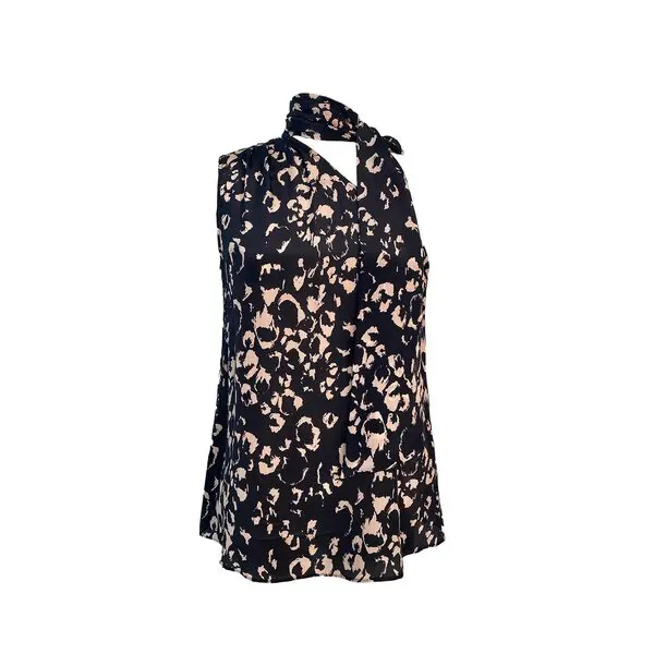 SOLGO ATELIER Brown / Black Ade One-shoulder Mulberry Silk Top In Leopard Print With Attached Pleated Neck Tie - Brown/black