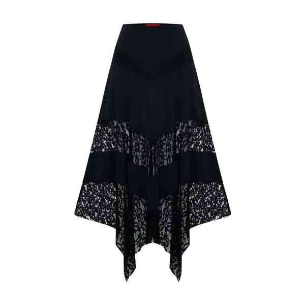 PCFG Daydreamers Asymmetric Lace Detail Skirt - Black