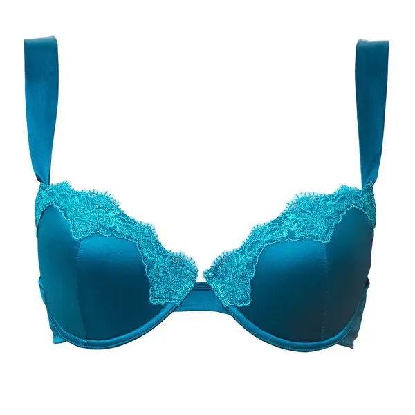 TALLULAH LOVE Opulent Lace Padded Plunge Bra In Peacock - Blue