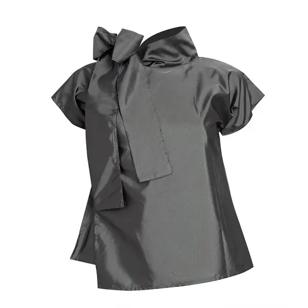 BIANCA POPP Halves Shoulder Ribbon Asymmetrical Blouse In Taffeta - Silver