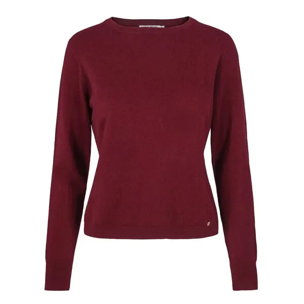 TIRILLM Sasha Basic Cashmere Pullover With Round Neck, Deep Burgundy - Red