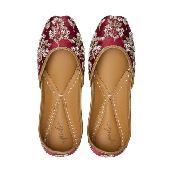 PODE Rebel Rose Embroide Leather Shoes - Red