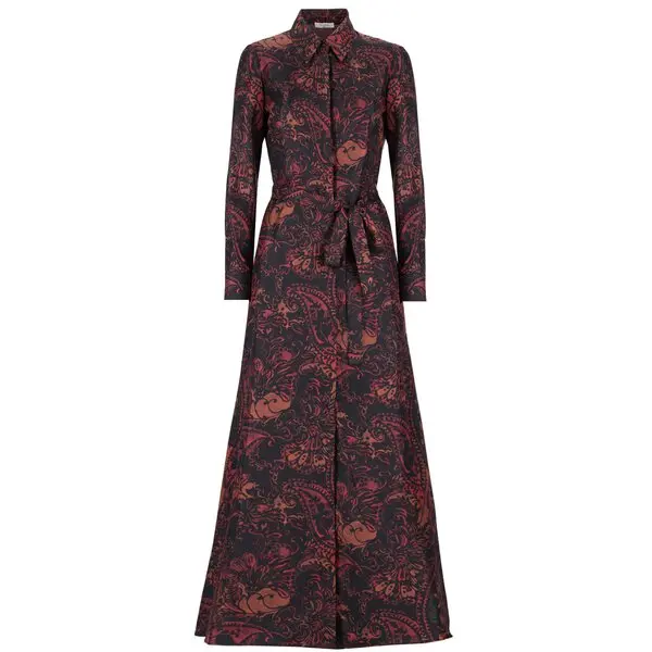 TEODORA MILANO Black / Brown Portofino Silk Chemisier Long Dress - Black/brown