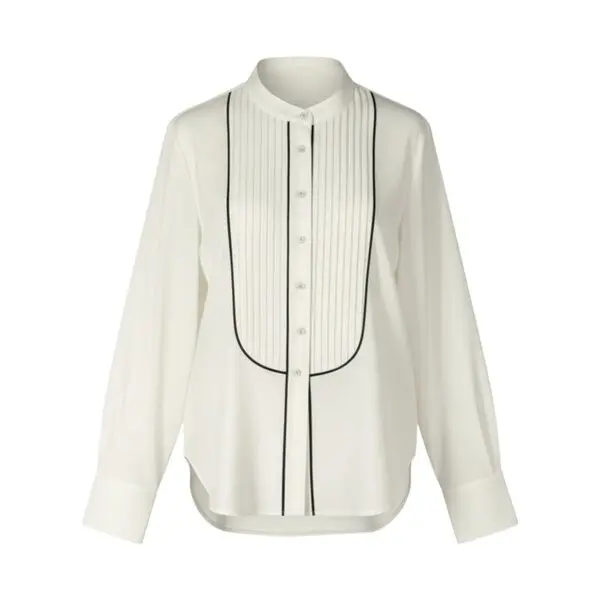 LINDSAY NICHOLAS NEW YORK Tuxedo Blouse In Snow - White