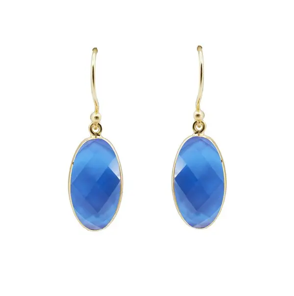 MARCIA MORAN Blue / Gold Celia Oval Drop Stone Earrings - Blue/gold