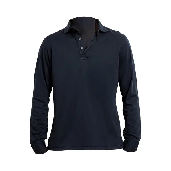 Jacques Zolty Patrick Cotton Polo Long Sleeve Dark Navy - Blue