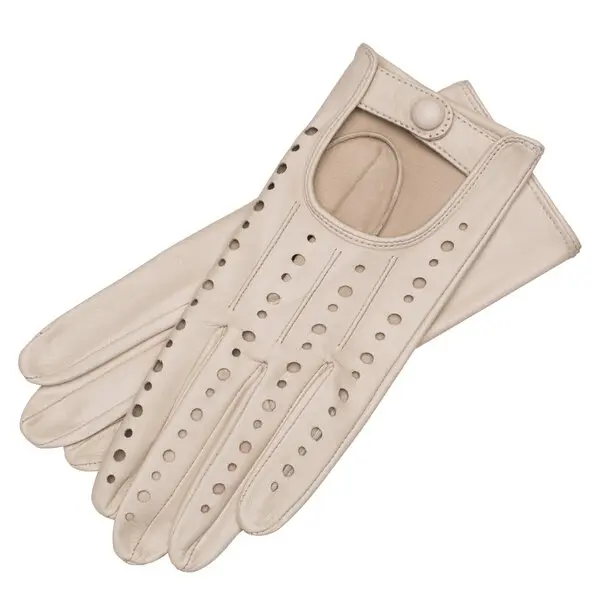 1861 GLOVE MANUFACTORY Neutrals Rimini Leather Driving Gloves In Creme Nappa Leather - Black