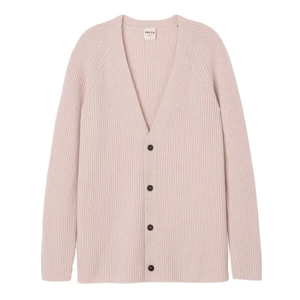 SALTS CASHMERE Fisher Rib Cardigan Shell - Pink