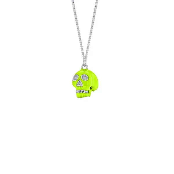 TRUE ROCKS Silver / Green Neon Lime Green & Sterling Silver Mini Skull On Silver Chain - Silver/green