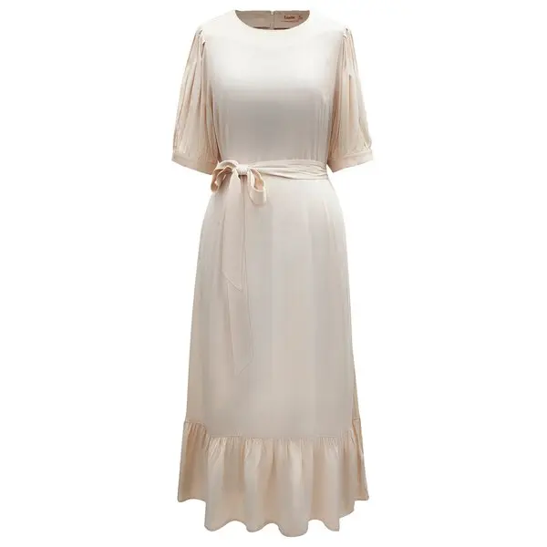 SMART AND JOY Neutrals Viscose Blouse-dress With Fluffy Hem -cream - White